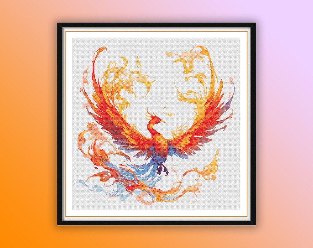 Watercolor Fire Phoenix Counted Cross Stitch PDF Pattern, Rise From the ...