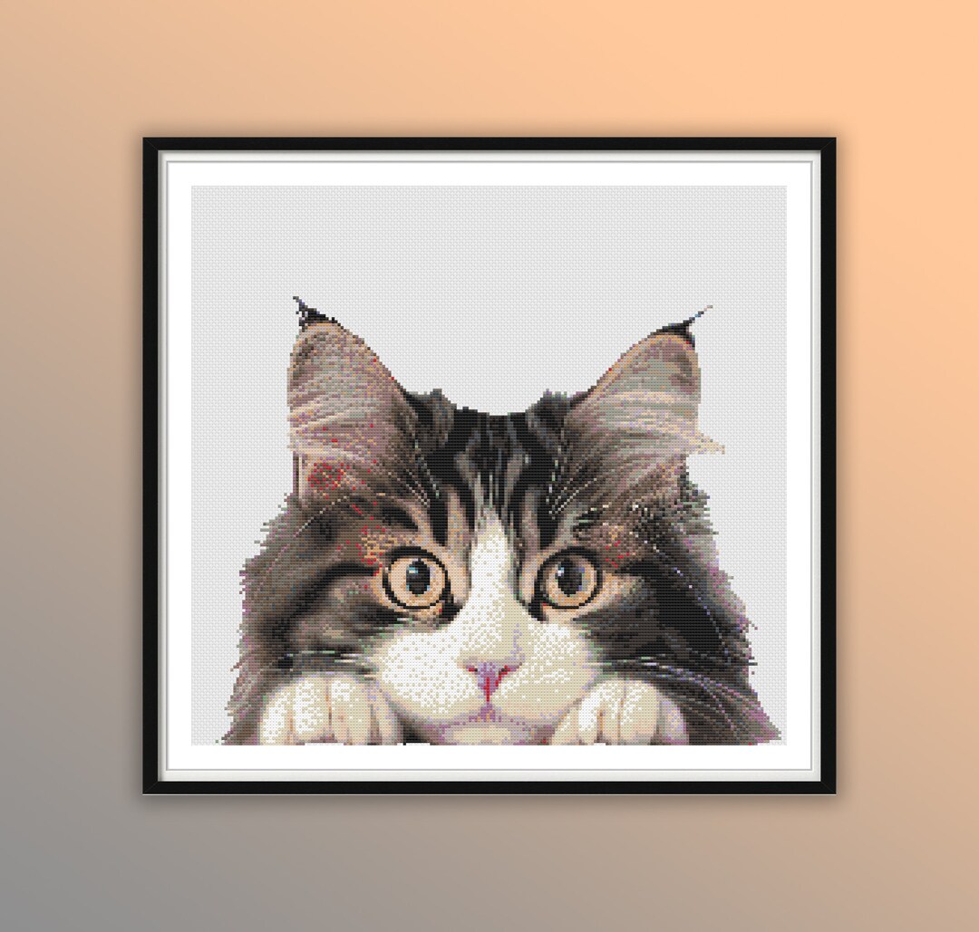 Watercolor Peeking Cat Counted Cross Stitch PDF Pattern, Norwegian ...