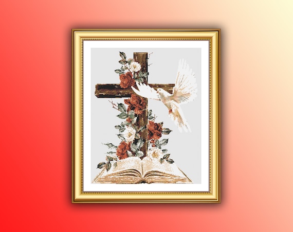 Christian Cross Counted Cross Stitch PDF Pattern With Flowers - Etsy