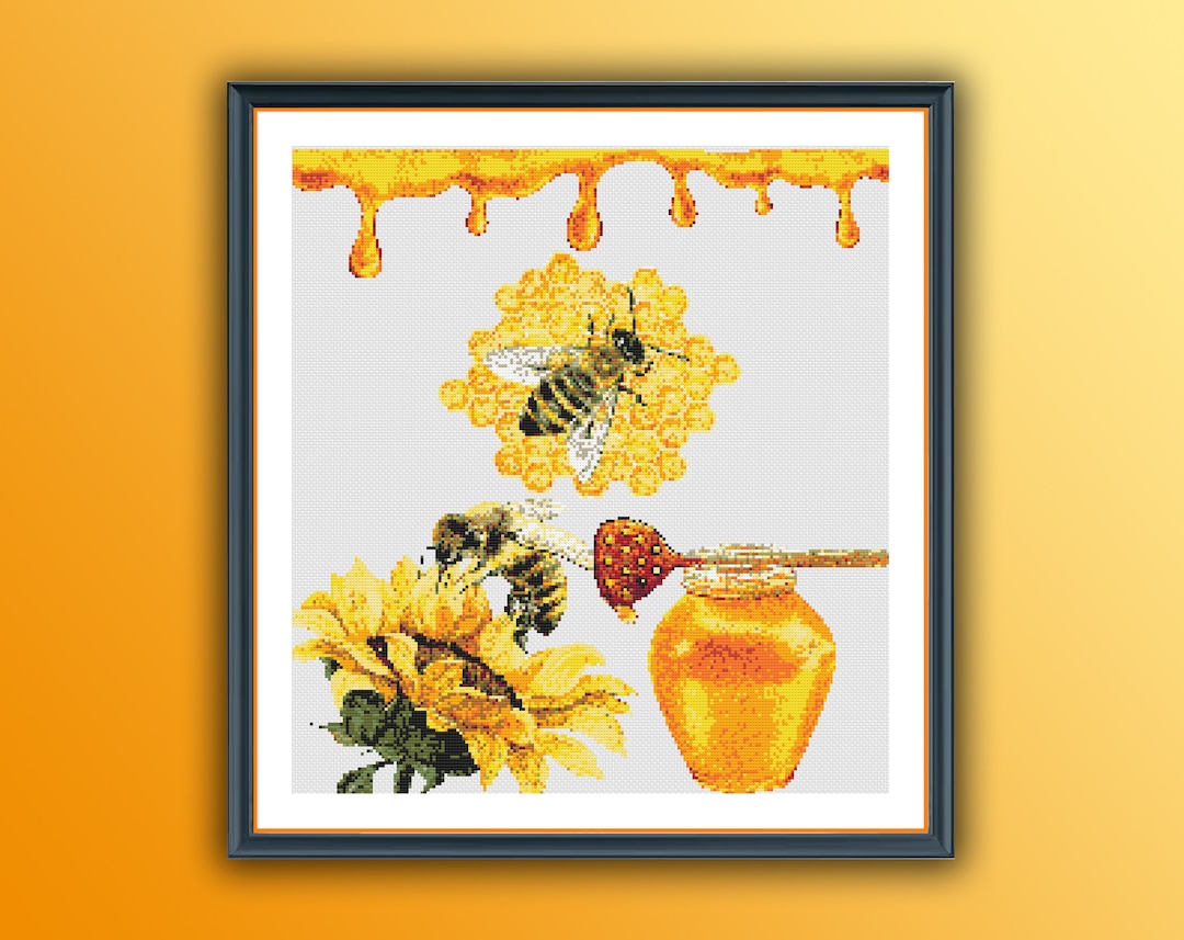 Honey Bee Counted Cross Stitch Pattern: Queen, Worker & Bamboo Insects ...