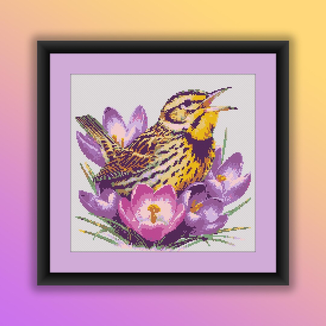 Meadowlark Watercolor Cross Stitch Chart: Spring Bird Embroidery ...