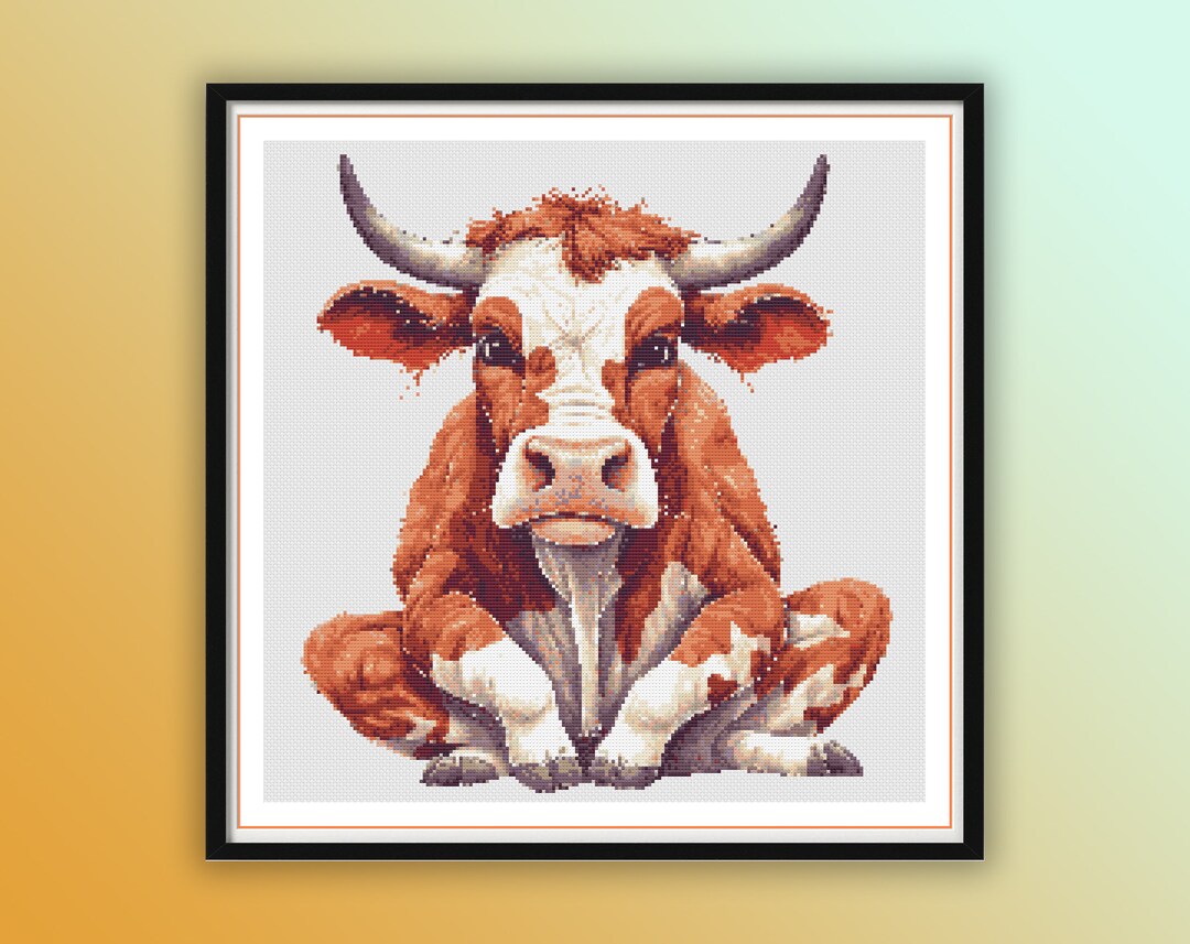 Watercolor Funny and Angry Highland Cow Counted Cross Stitch PDF ...