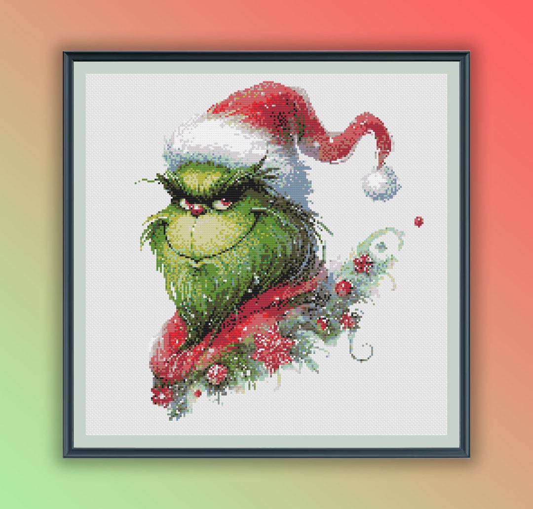 Watercolor Christmas Grinch Counted Cross Stitch PDF Pattern, Funny ...