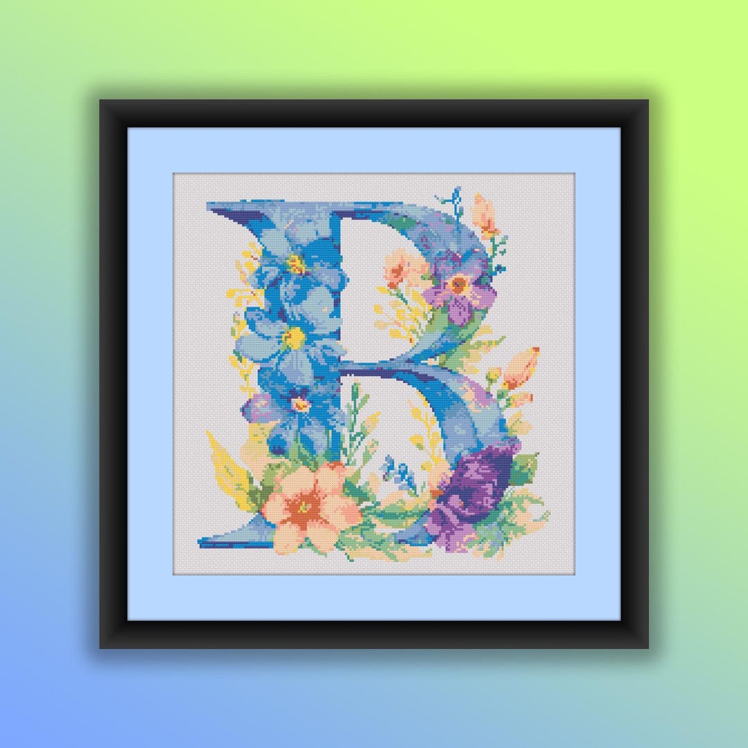 Watercolor Floral Letter B Cross Stitch Pattern - Spring Flowers ...