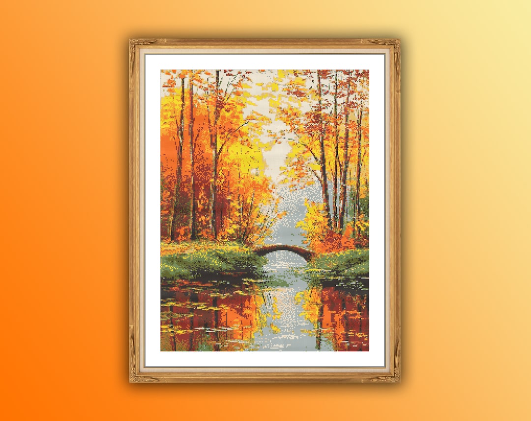 Watercolor Autumn Forest River Counted Cross Stitch PDF Pattern - Fall ...