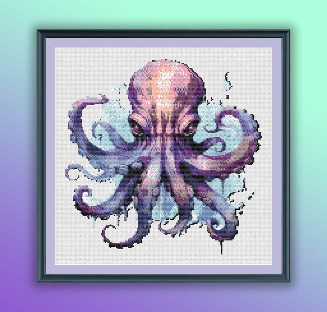 Vibrant Watercolor Octopus Counted Cross Stitch Pattern: Ocean Life ...