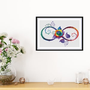 Watercolor Infinity Symbol With Rainbow Rose Counted Cross Stitch PDF ...