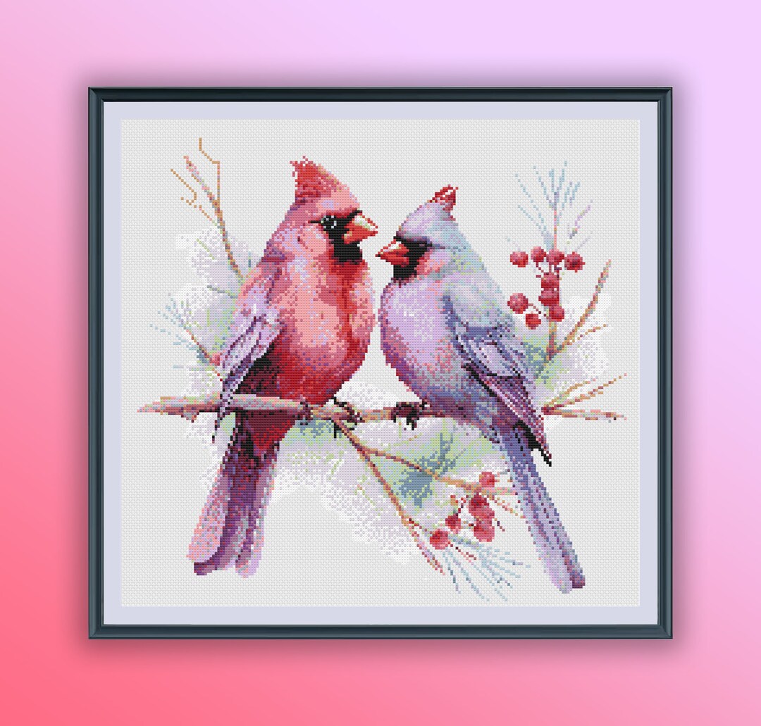 Watercolor Christmas Cardinals Counted Cross Stitch PDF Pattern ...