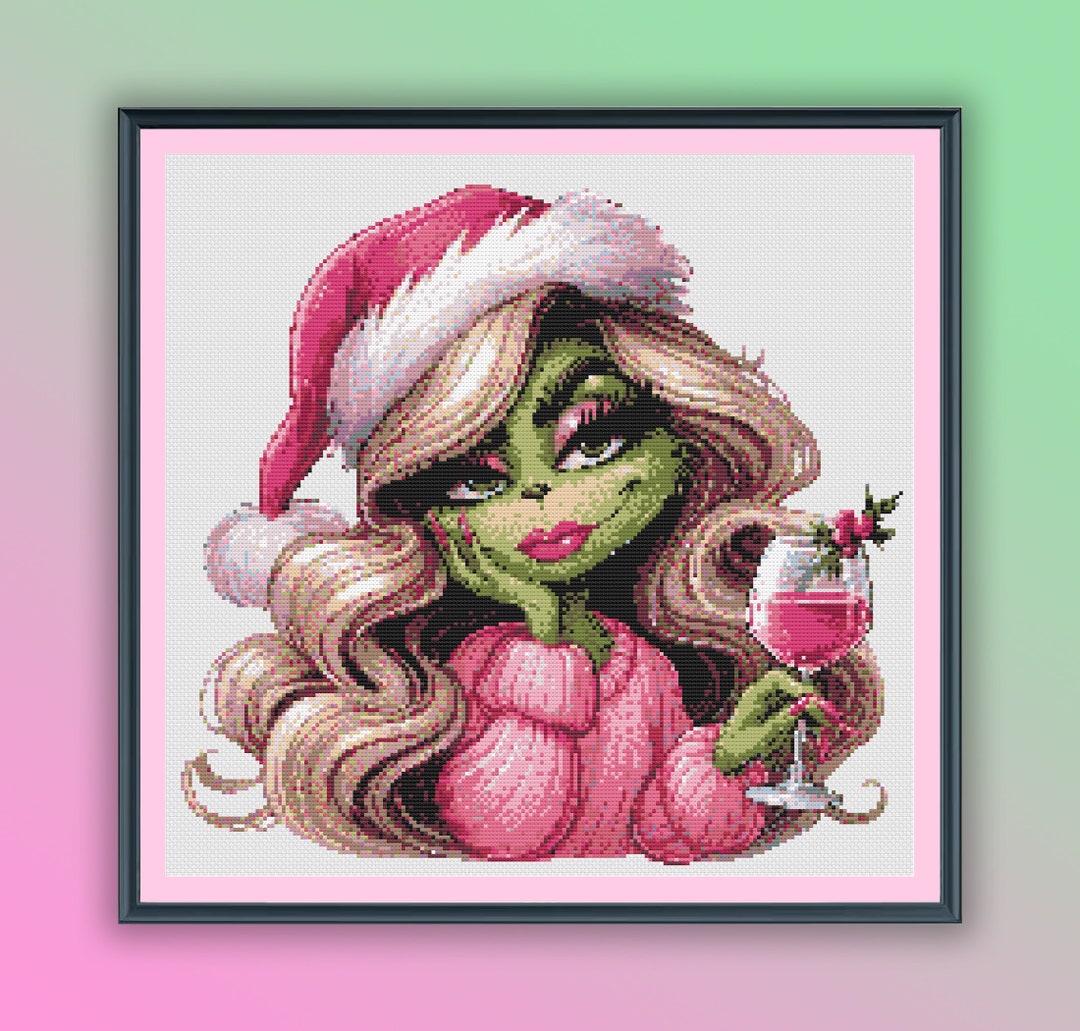 Festive Grinch-inspired Cat Watercolor Cross Stitch Pattern: Christmas ...