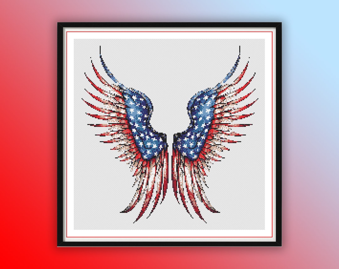 Watercolor American Flag Angel Wings Counted Cross Stitch PDF Pattern ...