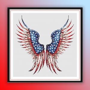Watercolor American Flag Angel Wings Counted Cross Stitch PDF Pattern ...