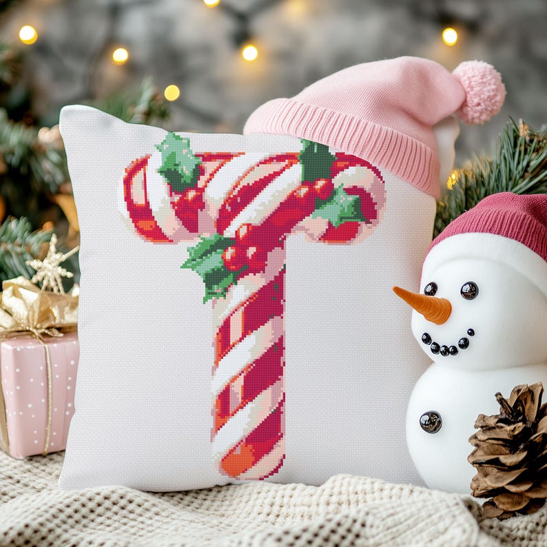 Candy Cane Christmas Alphabet Cross Stitch Pattern • Holiday Letters T ...