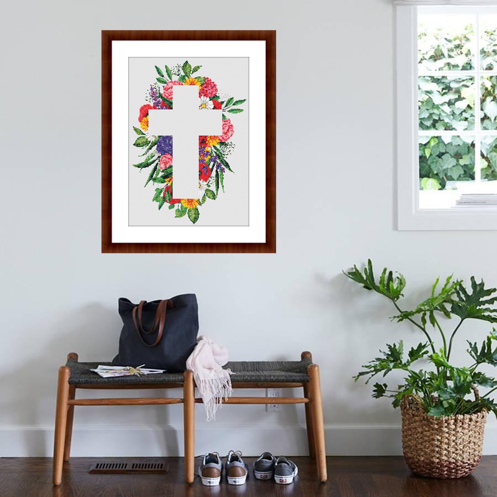 Floral Christian Cross Embroidery Pattern: Easter Religious Needlework ...