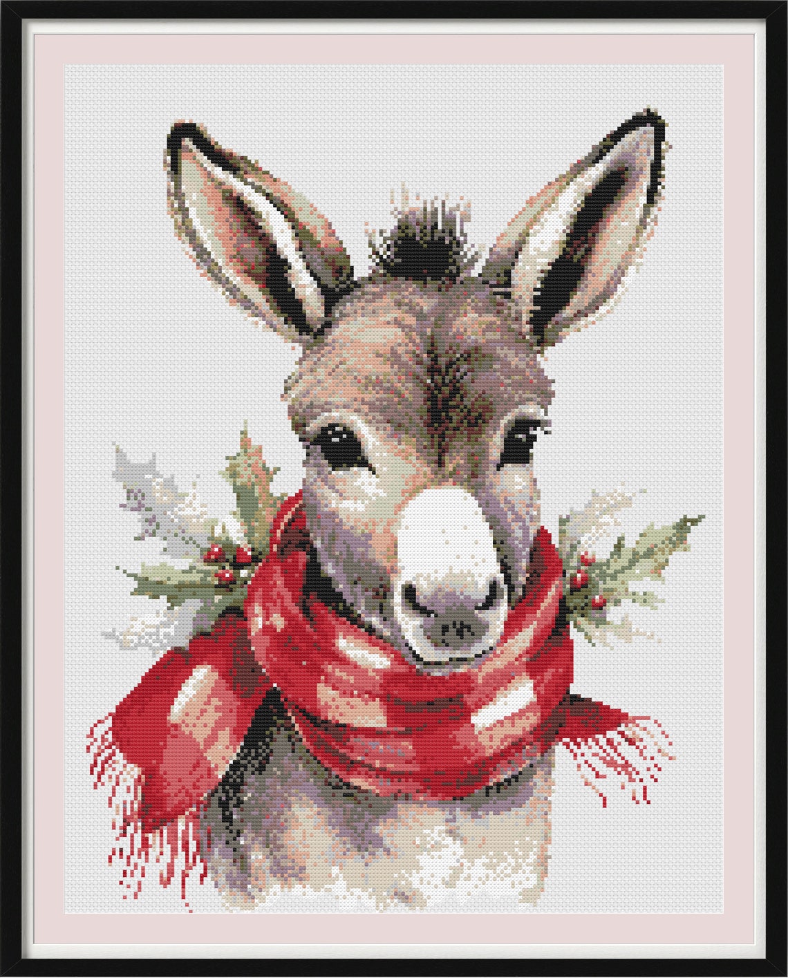 Festive Watercolor Donkey Cross Stitch Pattern: Christmas Farm Animal ...