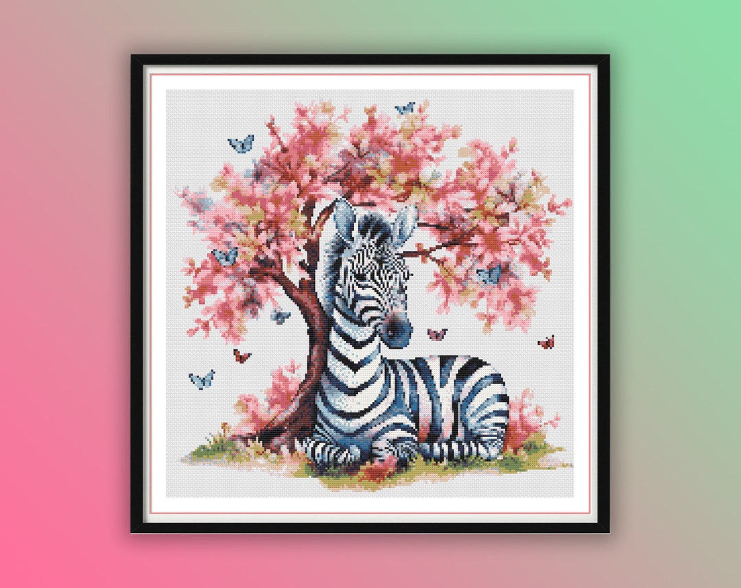 Watercolor Spring Zebra Counted Cross Stitch PDF Pattern, Forest ...