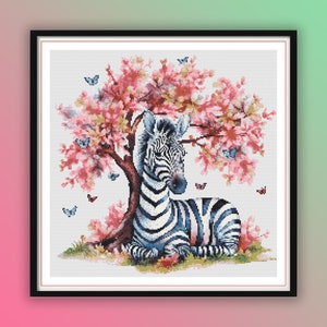 Watercolor Spring Zebra Counted Cross Stitch PDF Pattern, Forest ...