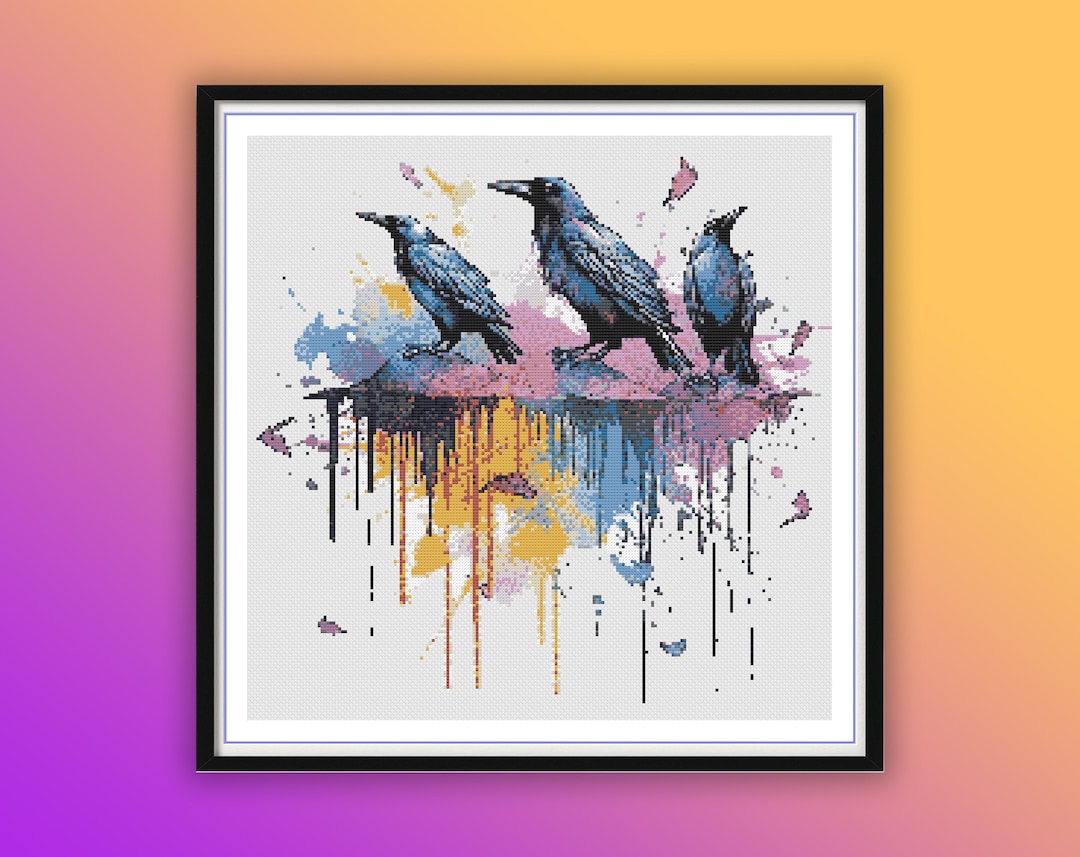 Gothic Ravens Watercolor Cross Stitch Pattern: Modern Embroidery PDF ...