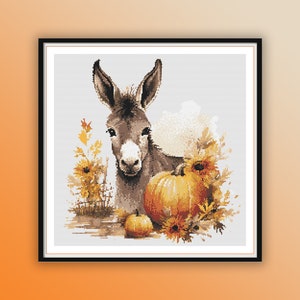 Watercolor Autumn Farm Donkey Counted Cross Stitch PDF Pattern, Fall ...