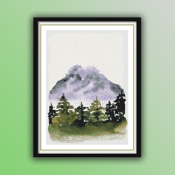 Pine Trees and Mountains Counted Cross Stitch - Etsy