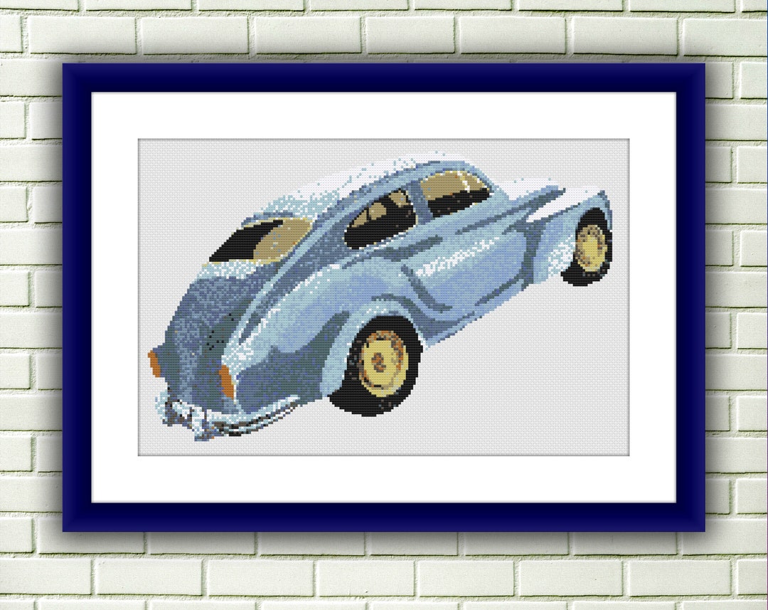 Watercolor Vintage Retro Blue Car Counted Cross Stitch PDF Pattern ...