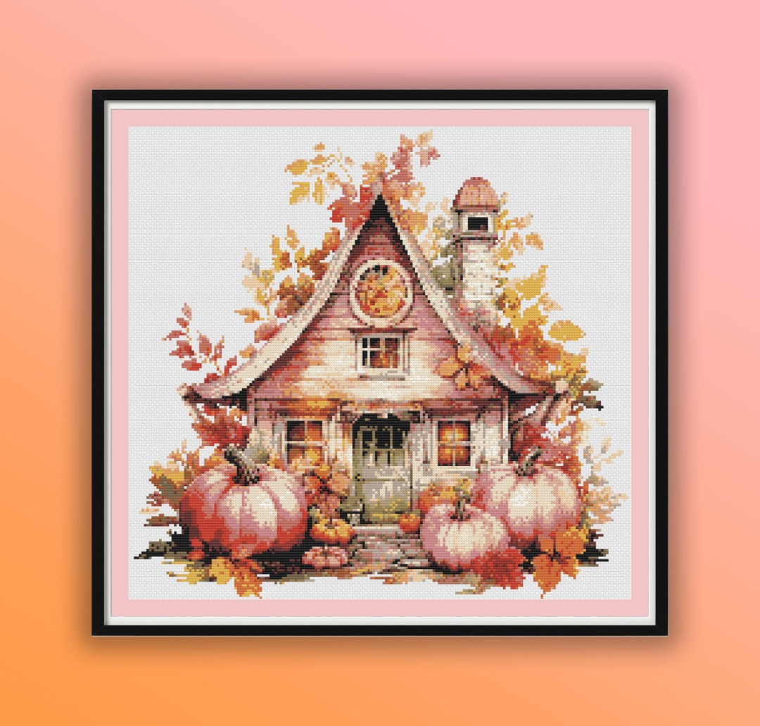 Watercolor Rustic Pumpkin Farmhouse Counted Cross Stitch PDF Pattern ...