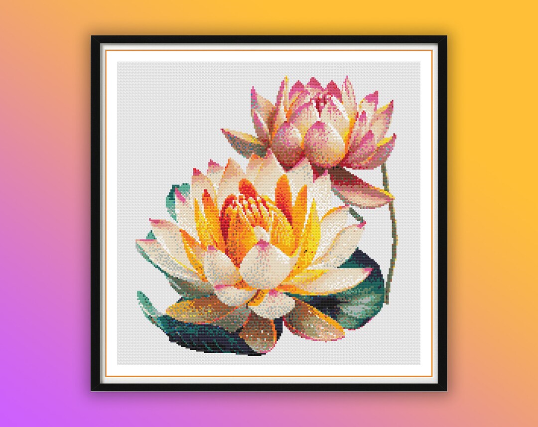 Watercolor Lotus Flowers Counted Cross Stitch PDF Pattern, Japanese ...