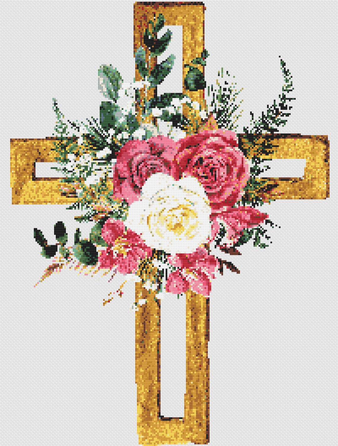 Christian Cross Cross Stitch Pattern With Flowers Easter | Etsy