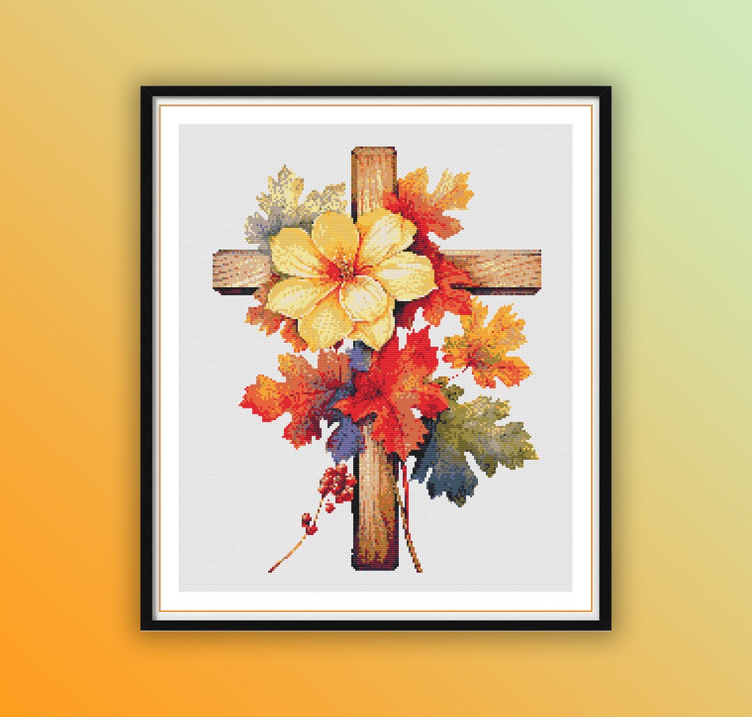 Watercolor Christian Fall Cross Counted Cross Stitch PDF Pattern ...