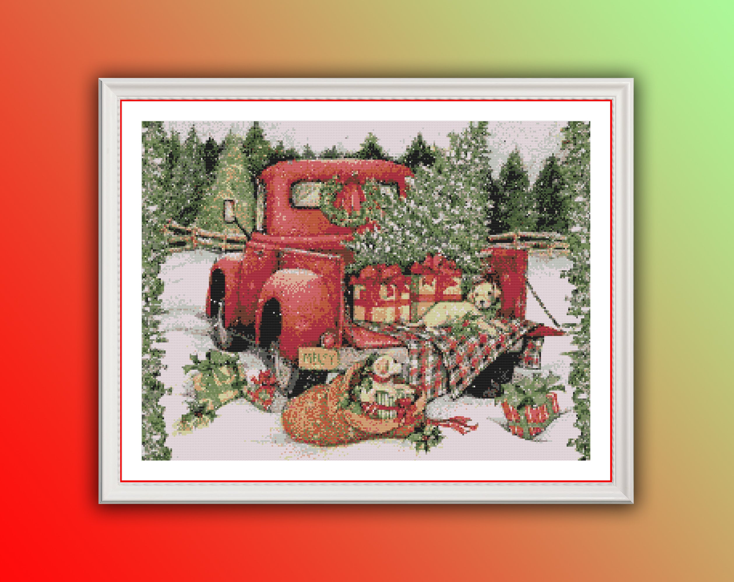 Christmas Red Truck Counted Cross Stitch Pattern Christmas - Etsy