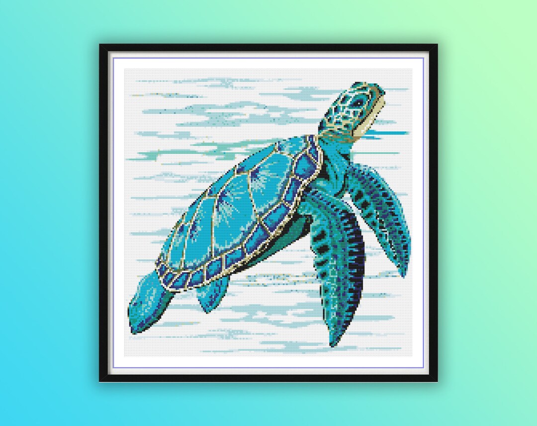 Watercolor Turquoise Sea Turtle Counted Cross Stitch PDF Pattern ...