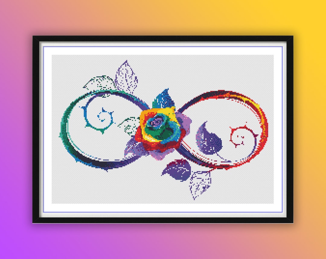 Watercolor Infinity Symbol With Rainbow Rose Counted Cross Stitch PDF ...