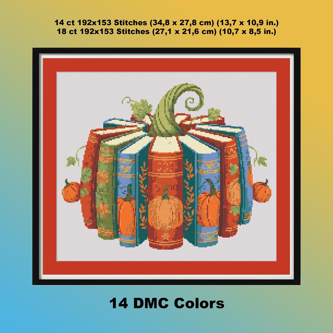 Fall Pumpkin Book Cross Stitch Pattern - Halloween Embroidery PDF Chart ...