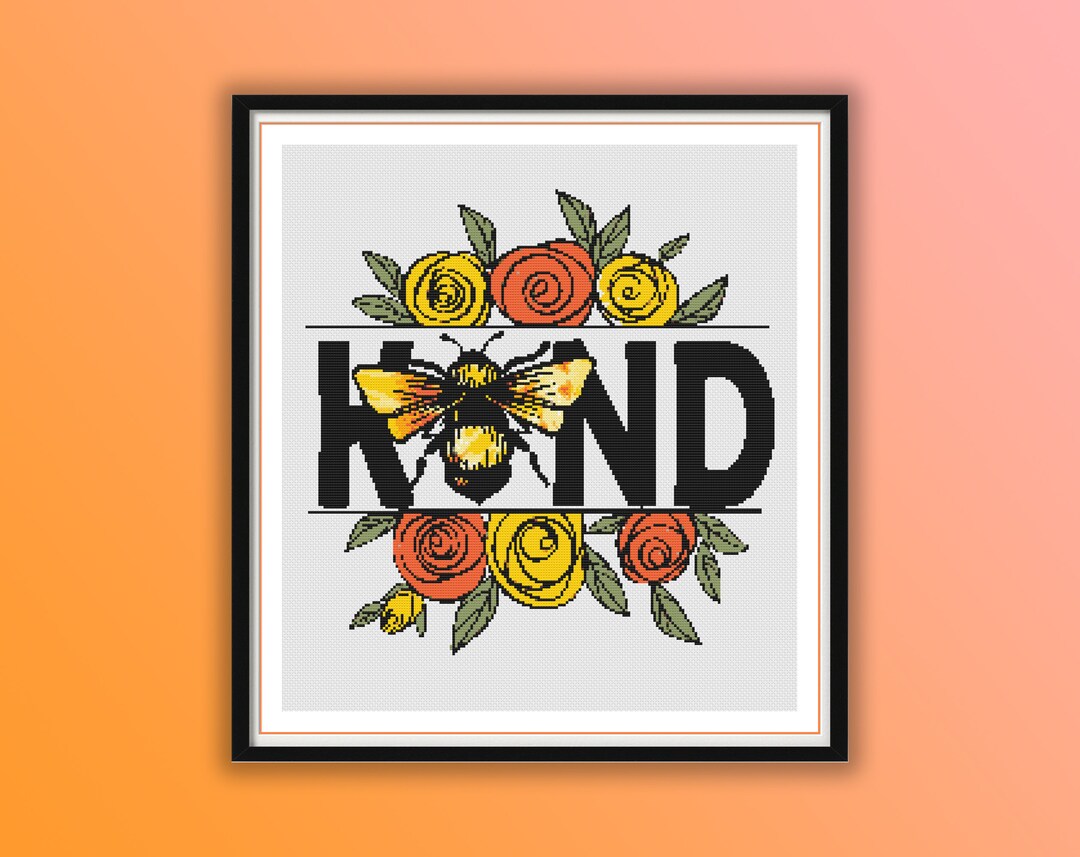 Be Kind Counted Cross Stitch PDF Pattern, Honey Bee Insect,bamboo Bee, Spring Cross Stitch ...