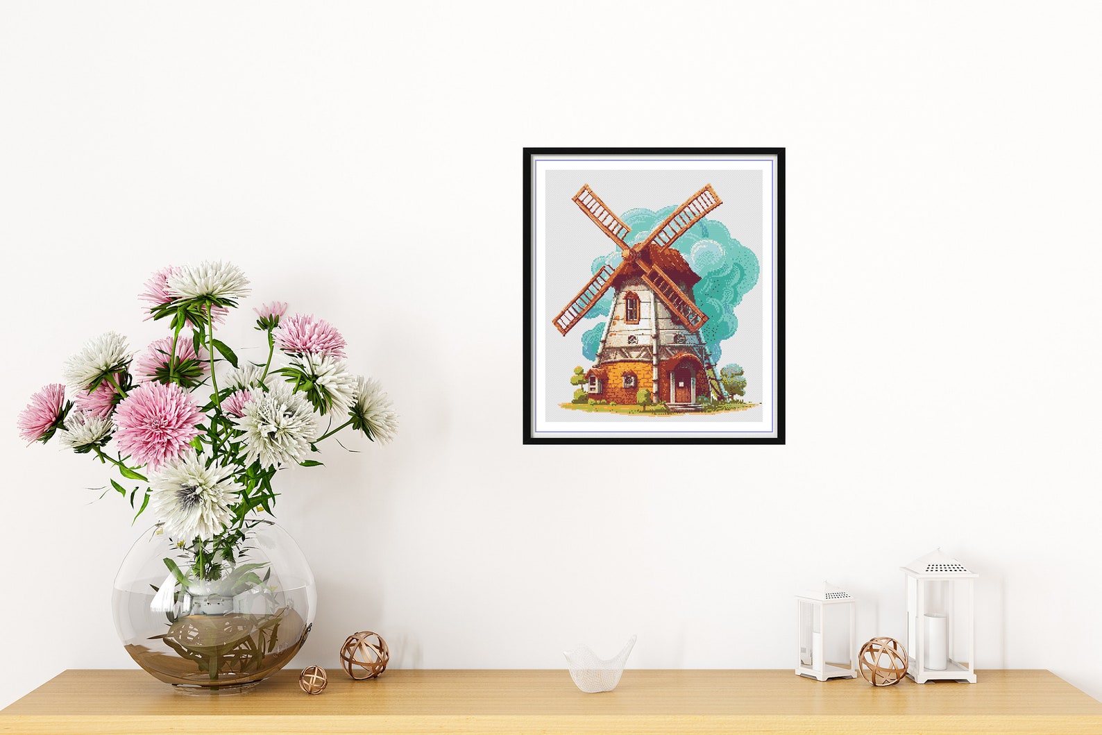 Spring Landscape Windmill Cross Stitch Pattern - Scenic Watercolor PDF ...