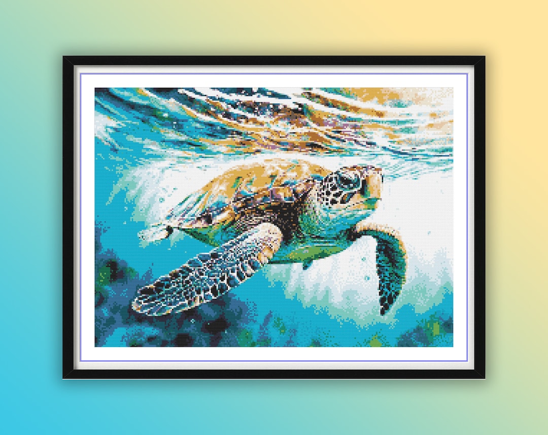 Watercolor Sea Turtle Counted Cross Stitch Pattern, Marine Cross Stitch ...