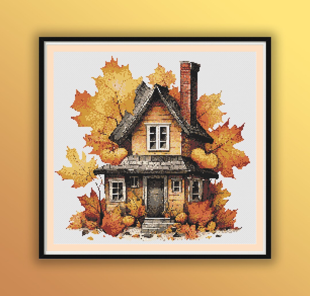 Rustic Autumn Farmhouse Cross Stitch Pattern: Watercolor Village ...