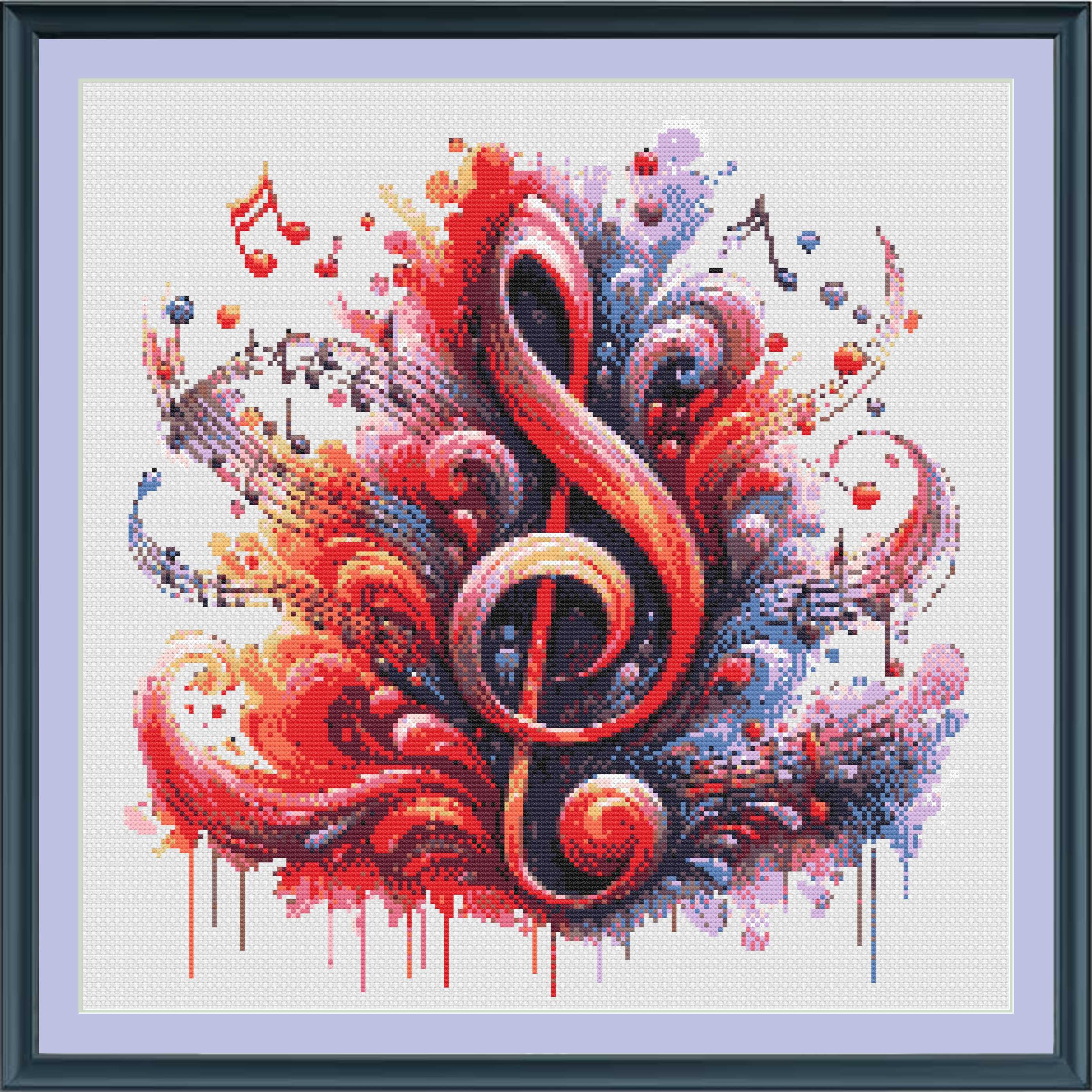 Watercolor Musical Notes Cross Stitch Pattern: Modern Embroidery PDF ...