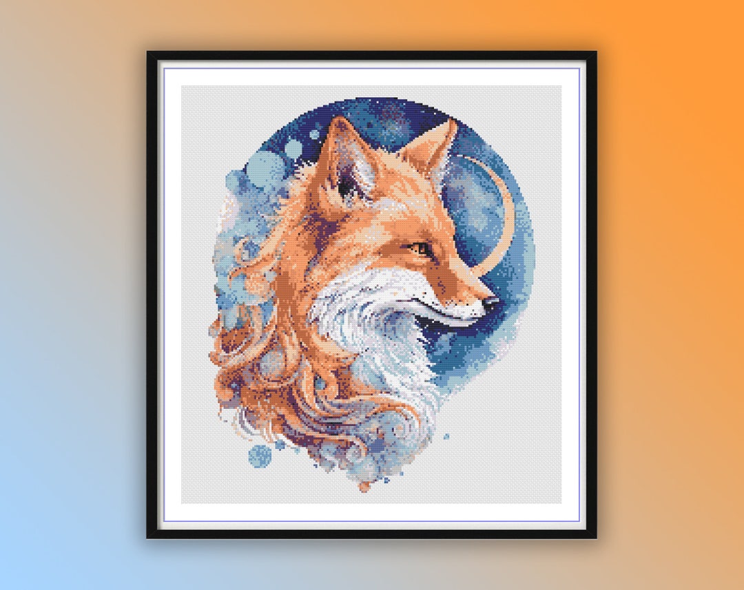 Watercolor Fox in the Moon Counted Cross Stitch PDF Pattern, Celestial ...