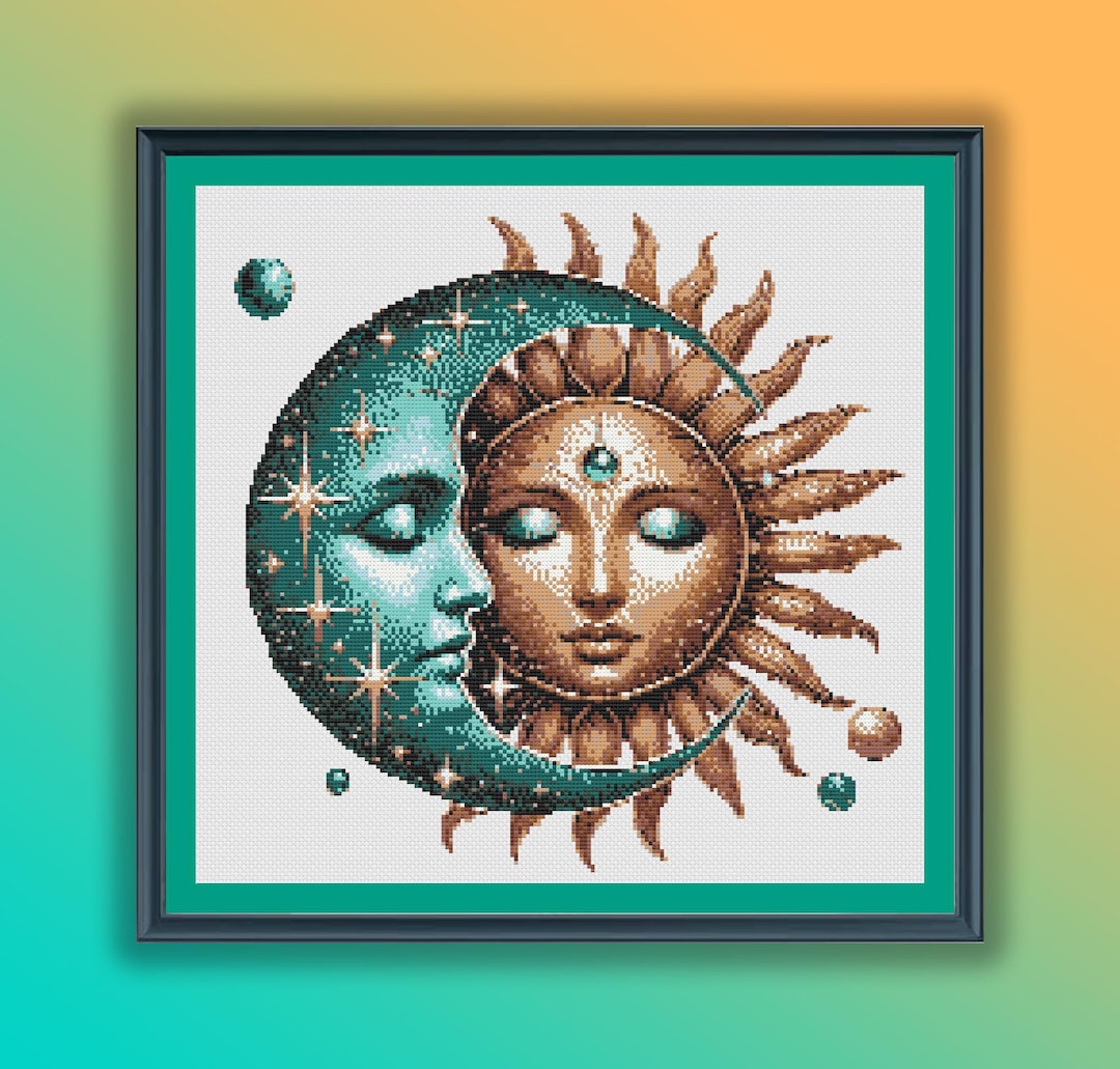 Mystical Celestial Watercolor Sun and Moon Counted Cross Stitch PDF ...