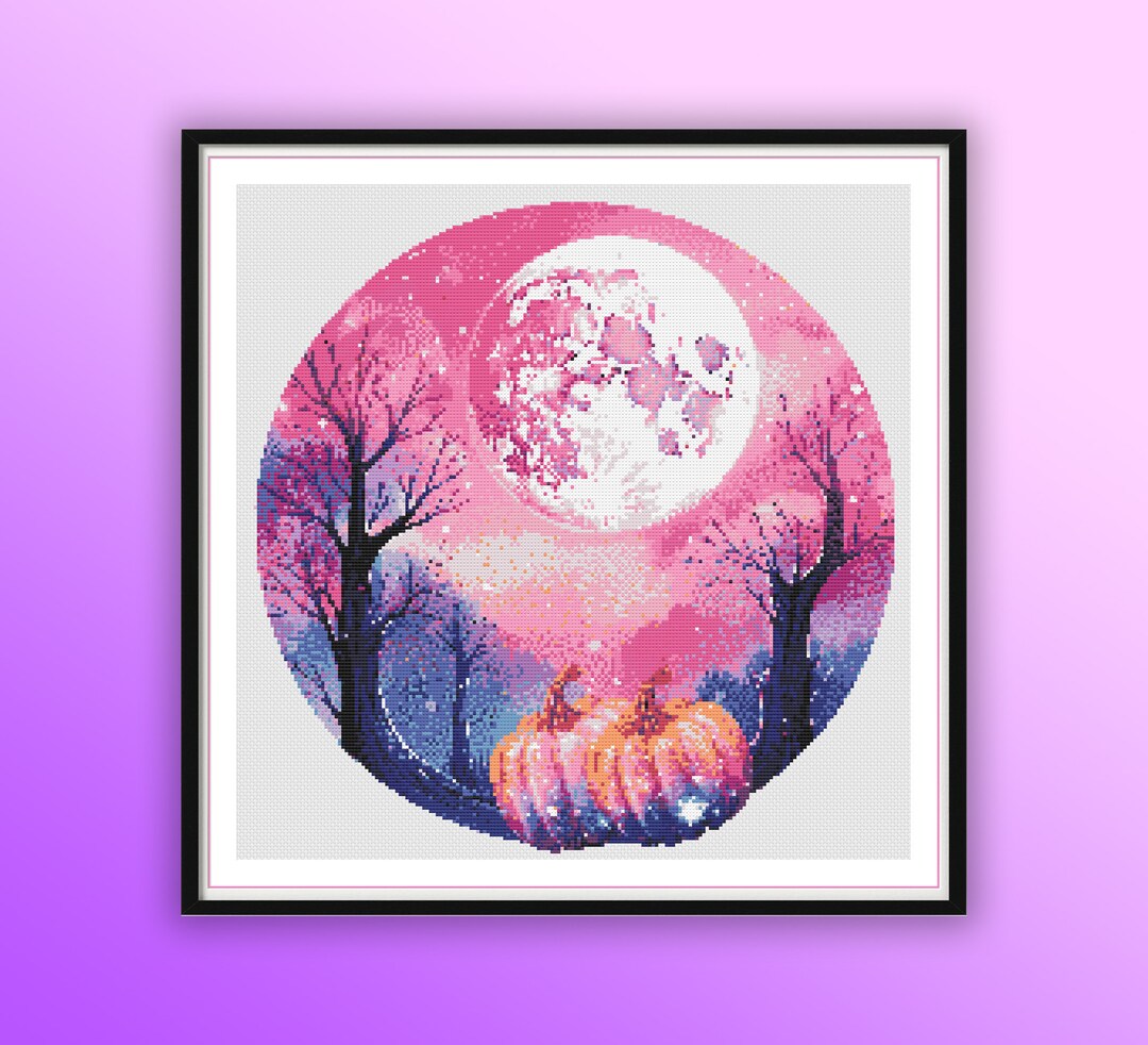 Watercolor Mystical Forest and Moon Counted Cross Stitch PDF Pattern ...