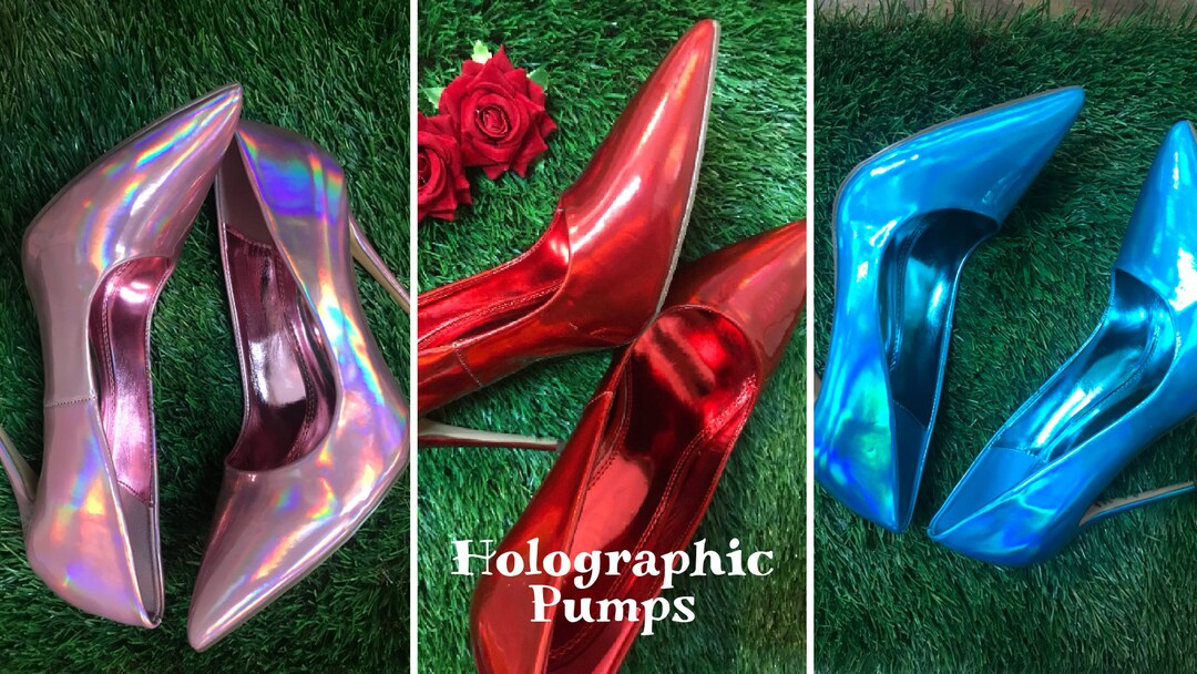 Red/pink/blue Holographic Pumps - Etsy