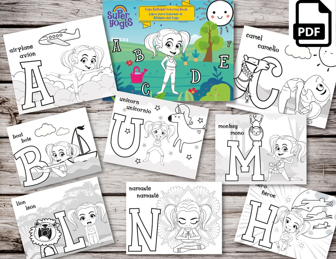 Downloadable Bilingual Super Yogis Yoga Alphabet Coloring Book : Libro ...