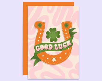 Good Luck Horseshoe Card: Retro Western Clover Charm - Etsy