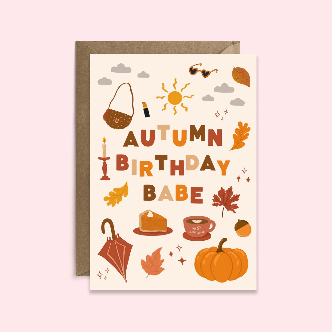 Autumn Birthday Babe Card | Fall Season Birthday - Etsy