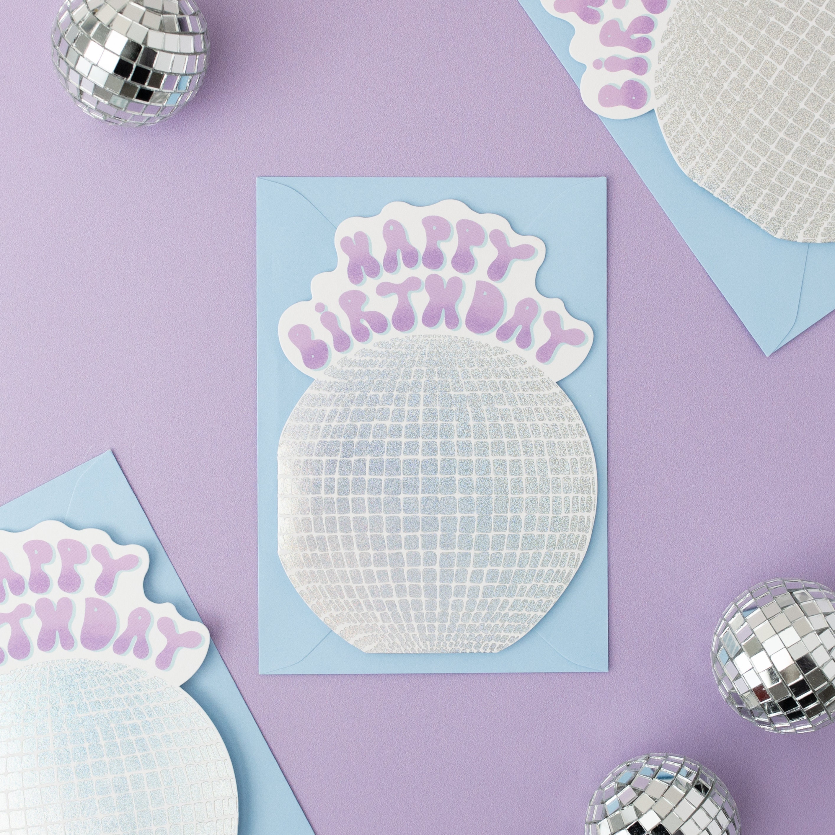 Disco Ball Birthday Card | Holographic Silver Foil, Die Cut - Etsy