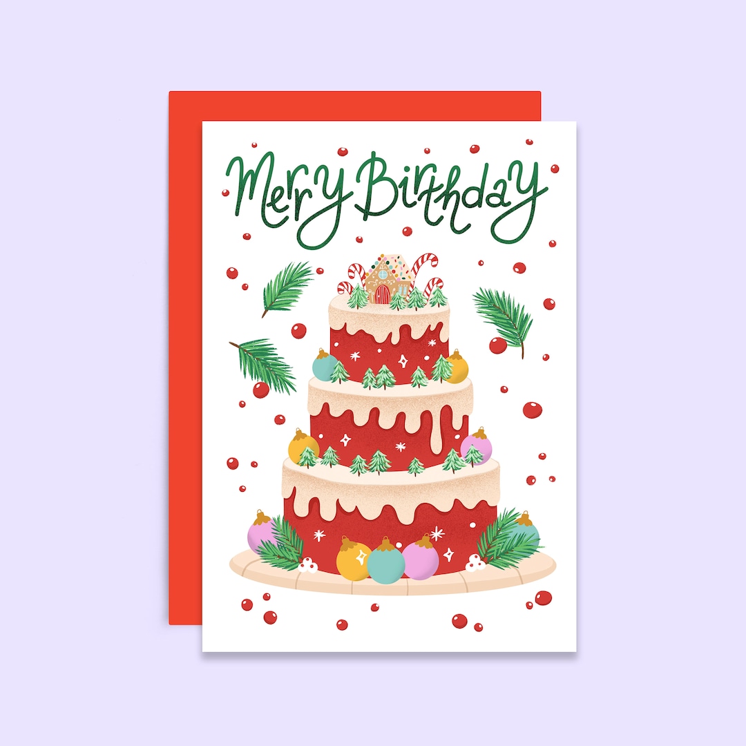 Merry Birthday Christmas Birthday Card | Funny Born in December Card ...