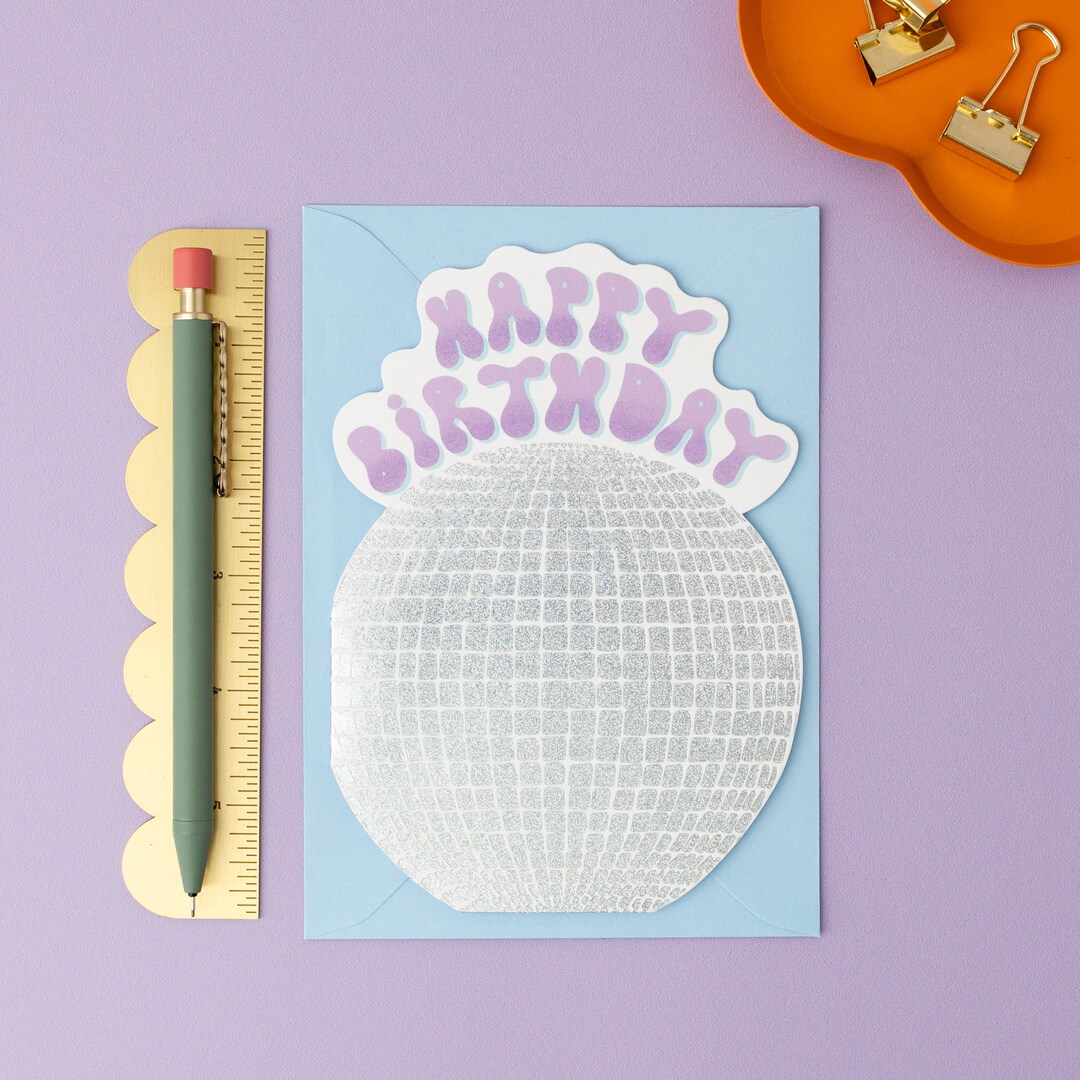 Disco Ball Birthday Card | Holographic Silver Foil, Die Cut - Etsy