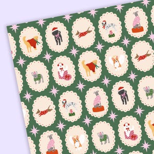 Christmas Dogs Wrapping Paper | Festive Hounds in Costumes Gift Wrap ...