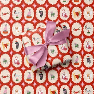 Christmas Dogs Wrapping Paper | Festive Hounds in Costumes Gift Wrap ...