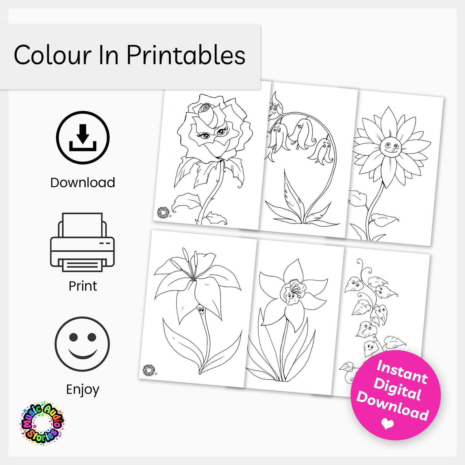 Enchanted Flower Colouring Pages: Kids Printable Bundle (digital ...